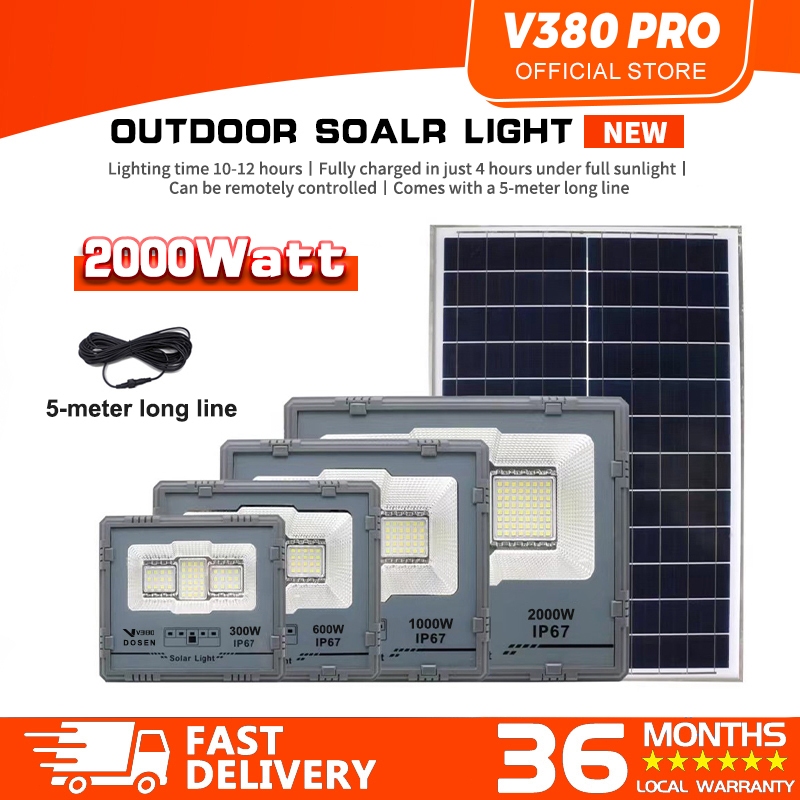 V380 PRO solar light outdoor lighting 2000W Solar Spotlight lampu solar ...
