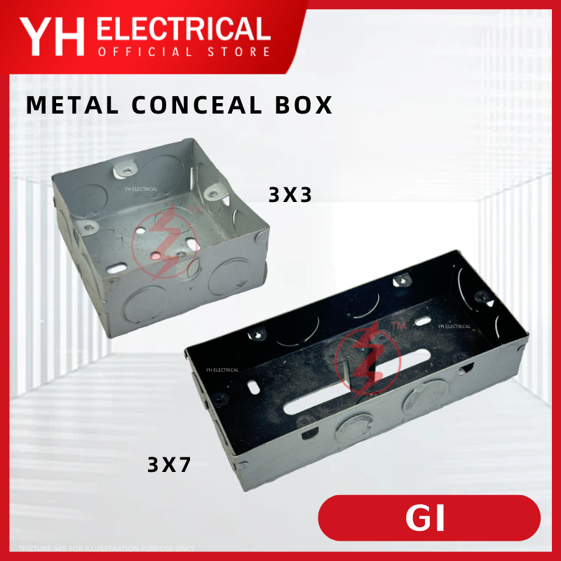 3X3 3X7 CONCEAL METAL BOX GI / kotak besi base socket switches / Single ...