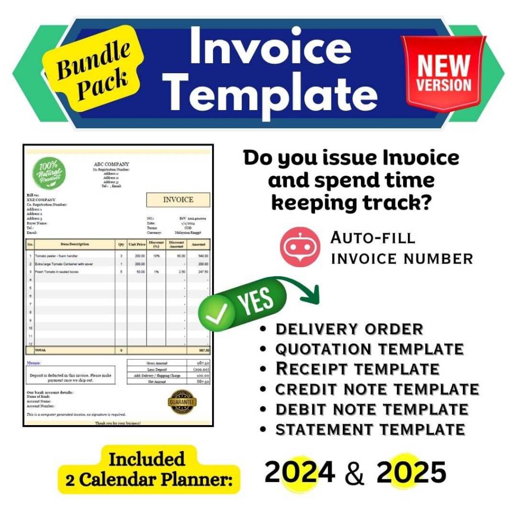 Invoice Template + Receipt + Statements Template + Sales Tracker All-in ...