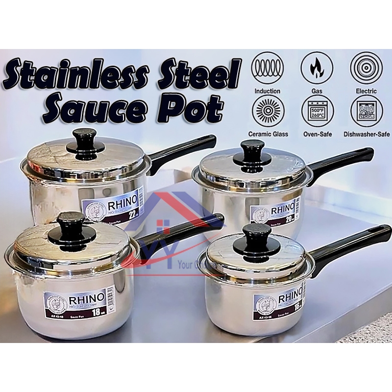 Rhino Brand Stainless Steel Sauce Pot With Cover (16cm ~22cm)/ Single ...