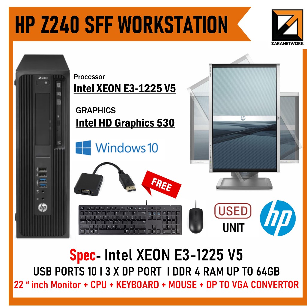 (PC / FULL SET)HP Z240 SFF Intel 6TH GEN Xeon E3-1225 v5 @ 3.3GHz~3 ...