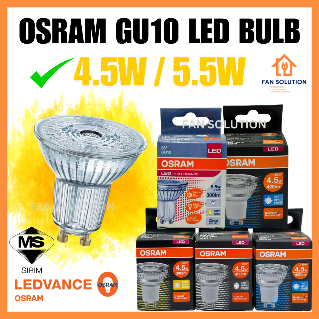 OSRAM GU10 LED VALUE BULB PAR 16 4.5W/5.5W/7W WARM WHITE /COOL WHITE/DAYLIGHT 240V DIMMABLE ...