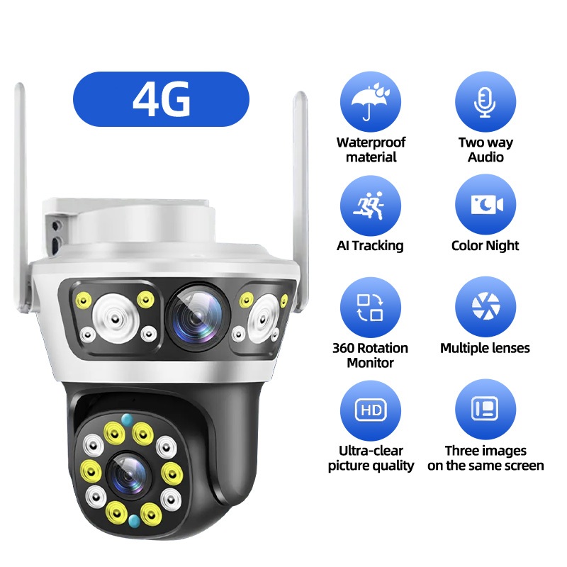 (4G) YOOSEE outdoor no WiFi needed full color night view 3 lens 3 screens household CCTV ...