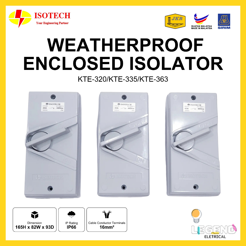 ISOTECH KTE Isolator IP66 20A/35A/63A 3 Pole Weatherproof Isolator Switch | Shopee Malaysia