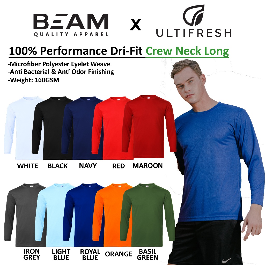 BEAM X ULTIFRESH Microfiber Long Sleeve Plain T-Shirt Round Neck Jersey ...