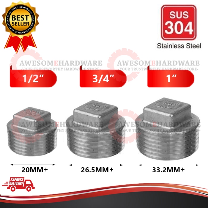 (1/2", 3/4", 1") SUS304 STAINLESS STEEL PLUG STOPPER FOR WATER PIPING ...