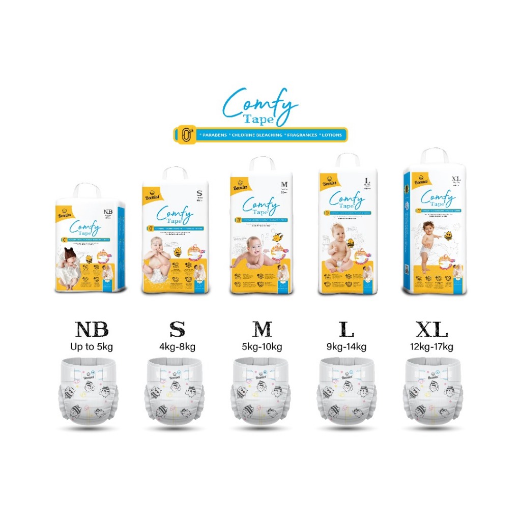 PETPET EVO TAPE, BEENIES BABY COMFY TAPE (NB60/S56/M50/L46) Drypers Wee ...