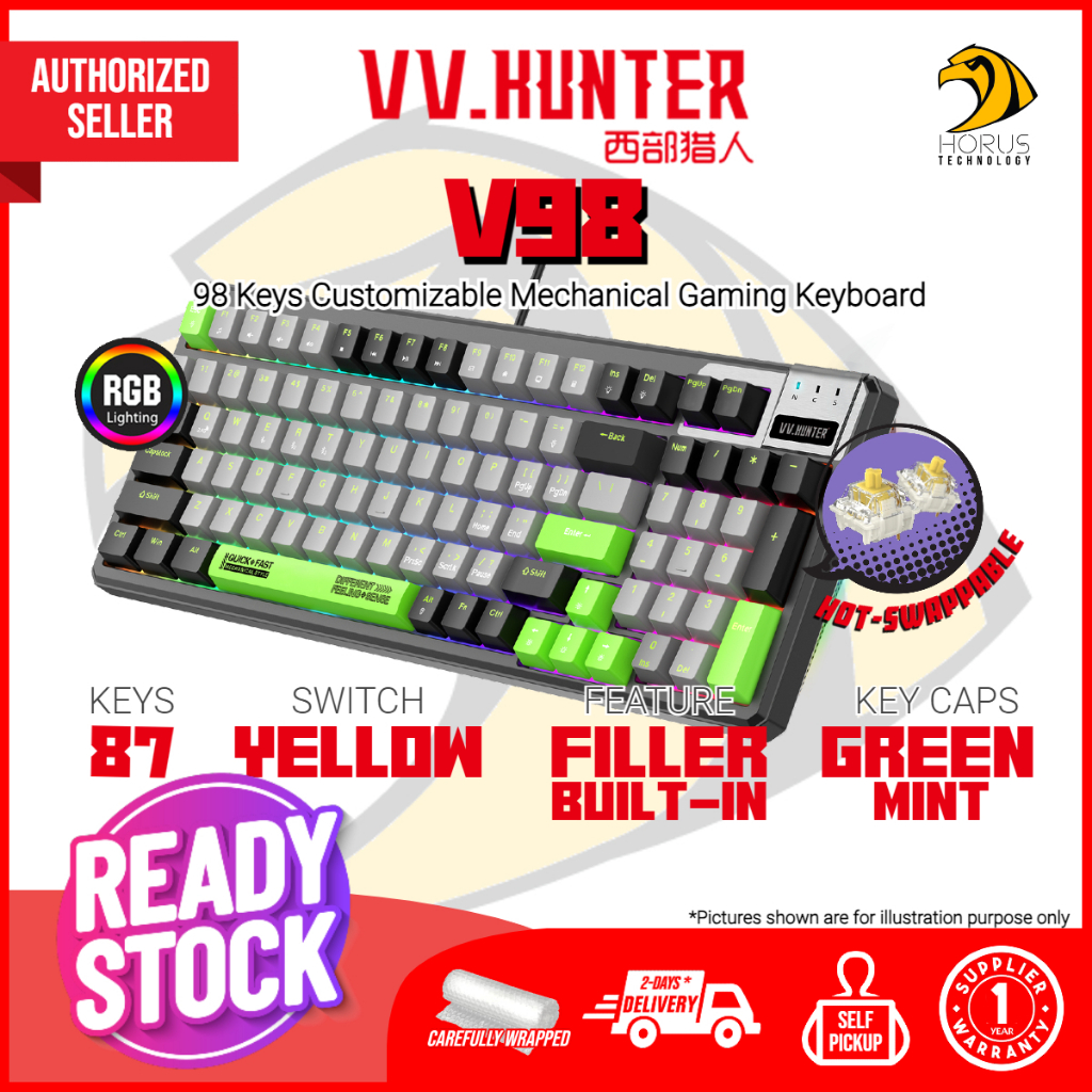 VV.Hunter V98 98 Keys Hot-Swappable Gasket Yellow Switch Mechnical ...