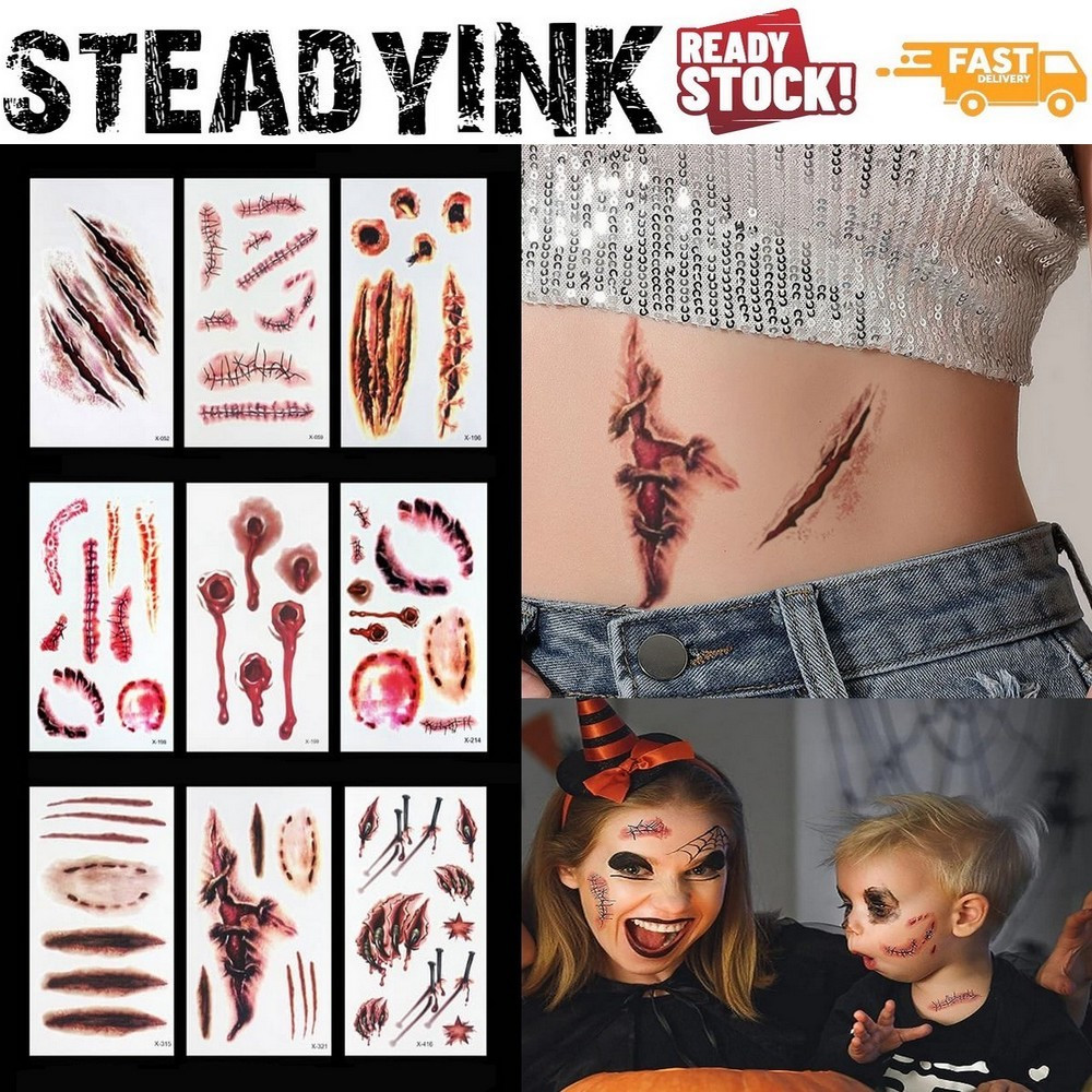 [SteadyINK] Halloween Tattoo Stickers – Realistic Scars, Stitches ...
