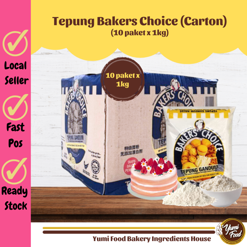 [READY STOCK] 1 CARTON (10 PACKET X 1KG) Bakers Choice Tepung Gandum ...