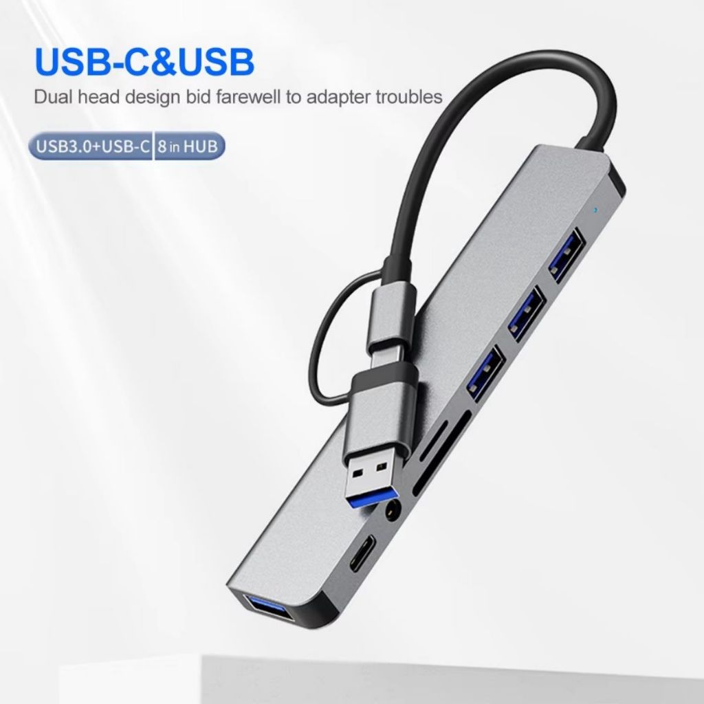 Dual head USB+Type-C eight port expansion dock HUB splitter 8-in-2 ...
