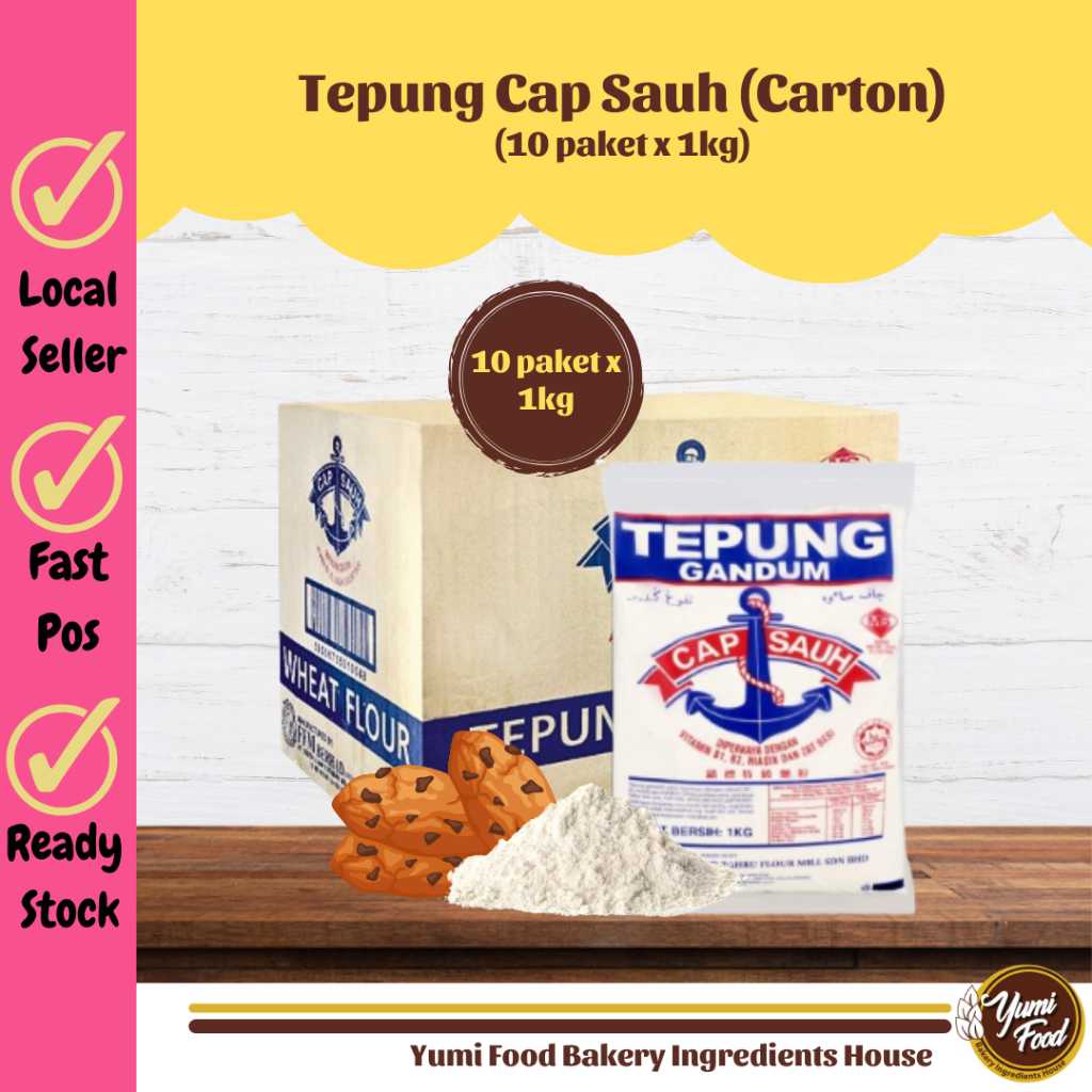 [READY STOCK] 1 CARTON (10 PACKET X 1KG) Cap Sauh Tepung Gandum HALAL ...