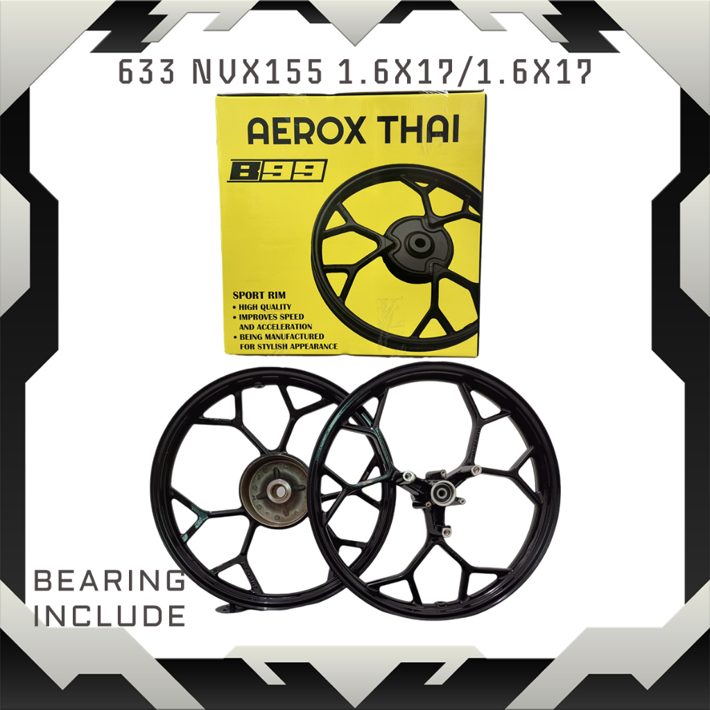 SPORT RIM AEROX THAI 6 BATANG FULL CHOP NVX155 633 BRIGHT BLACK Cast ...