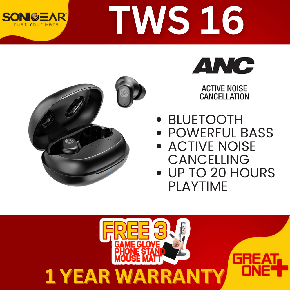 SonicGear TWS 16 ANC Bluetooth 5.2 IPX 4 Wireless Stereo Earbuds | Shopee Malaysia