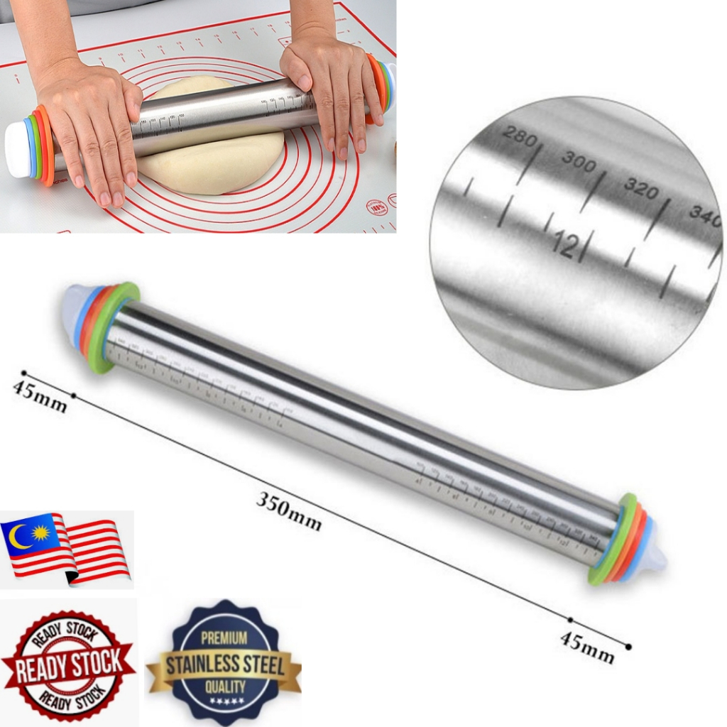 17 Inches Adjustable Stainless Steel Rolling Pin Mat Dough Roller ...