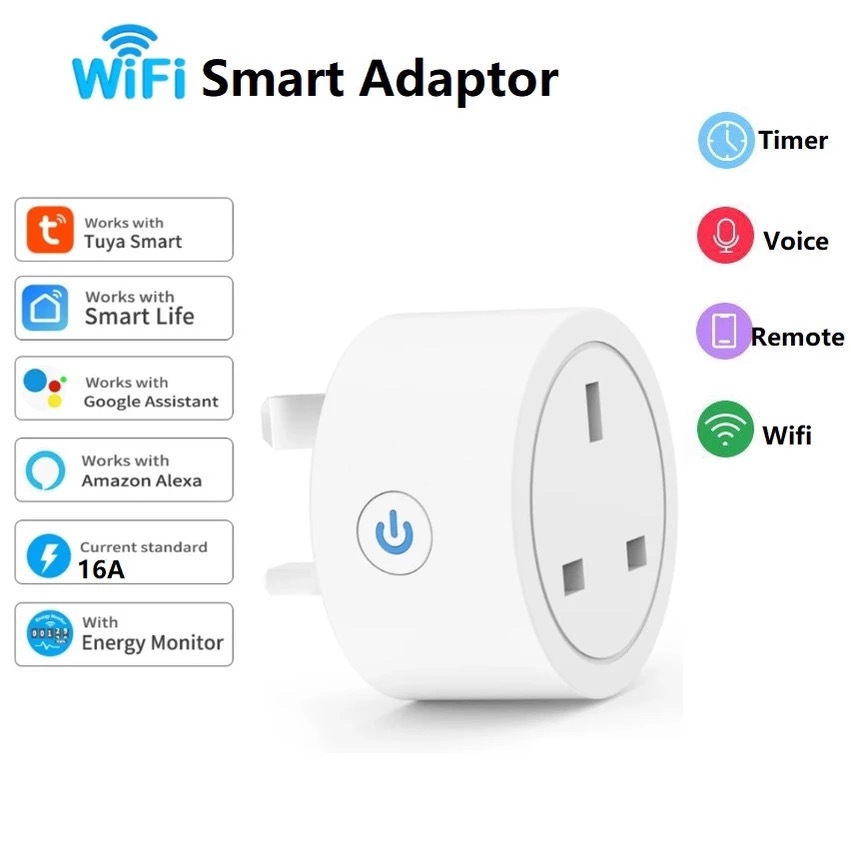 Smart Wifi Plug Socket UK 16A/20A Tuya Adaptor Power Energy Monitor ...