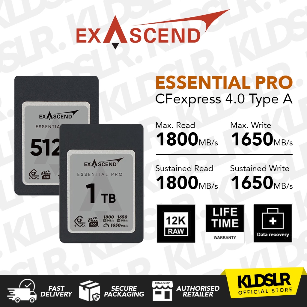 Exascend Essential Pro Gen 4 CFexpress 4.0 Type A Cards - 1TB / 512GB ...