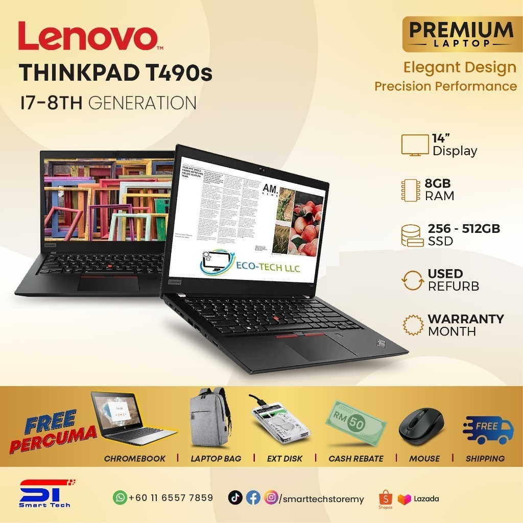 Lenovo ThinkPad T490s | i7-8th Gen | Touch Screen | 32 GB RAM | 256 / ...