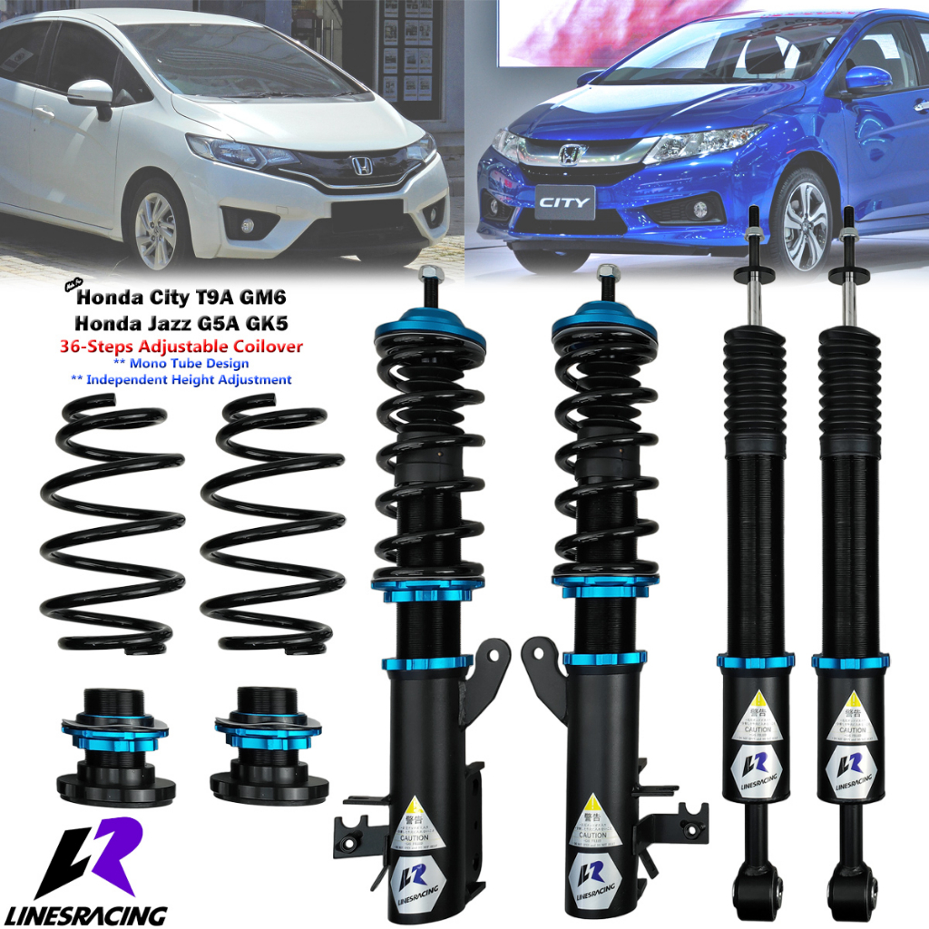 LINES Racing 36 Steps Hi Low Bodyshift Adjustable Suspension Coilover Shocks Absorber Honda City ...