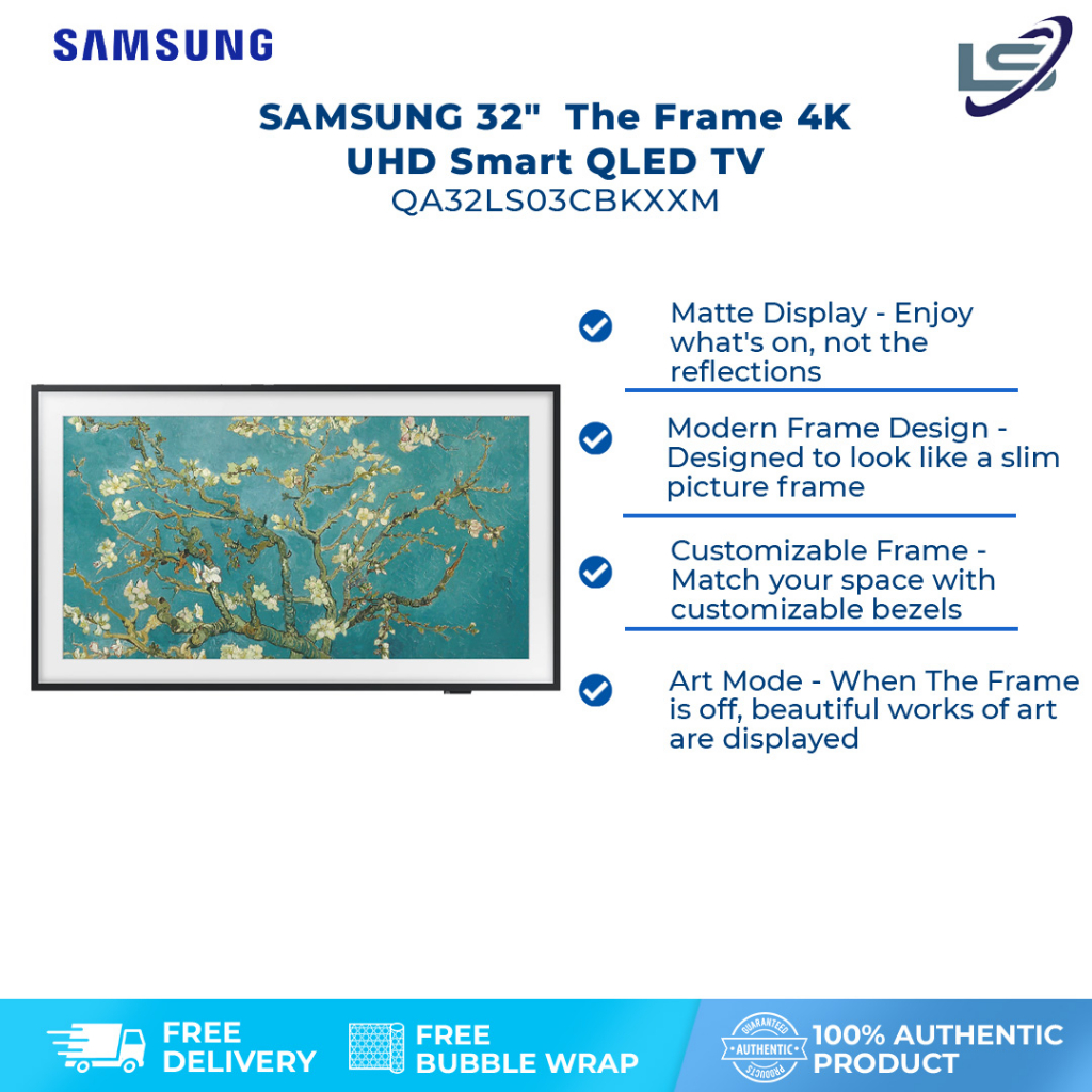 SAMSUNG 32" The Frame 4K UHD Smart QLED TV QA32LS03CBKXXM | Matte ...