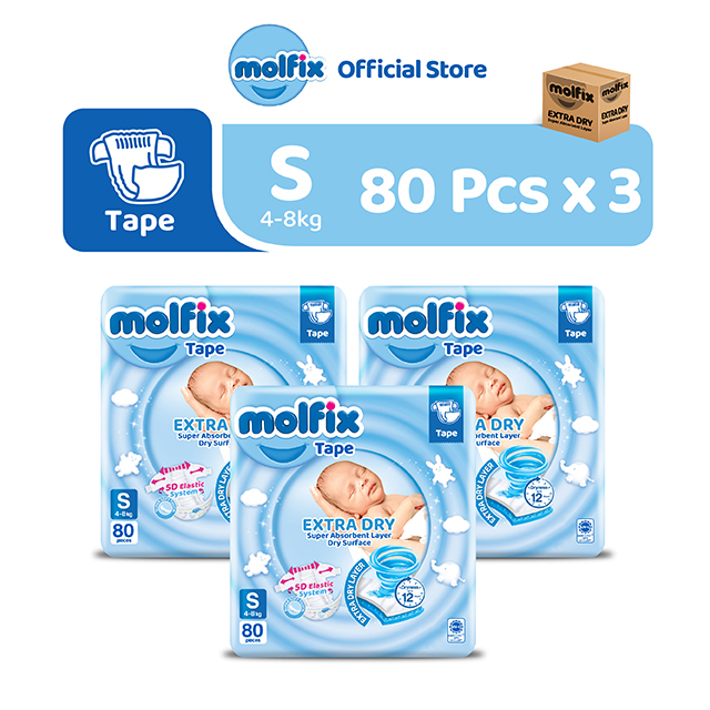 [Bundle of 3] Molfix Extra Dry Tape Super Jumbo Pack - S80 / M60 / L58 ...