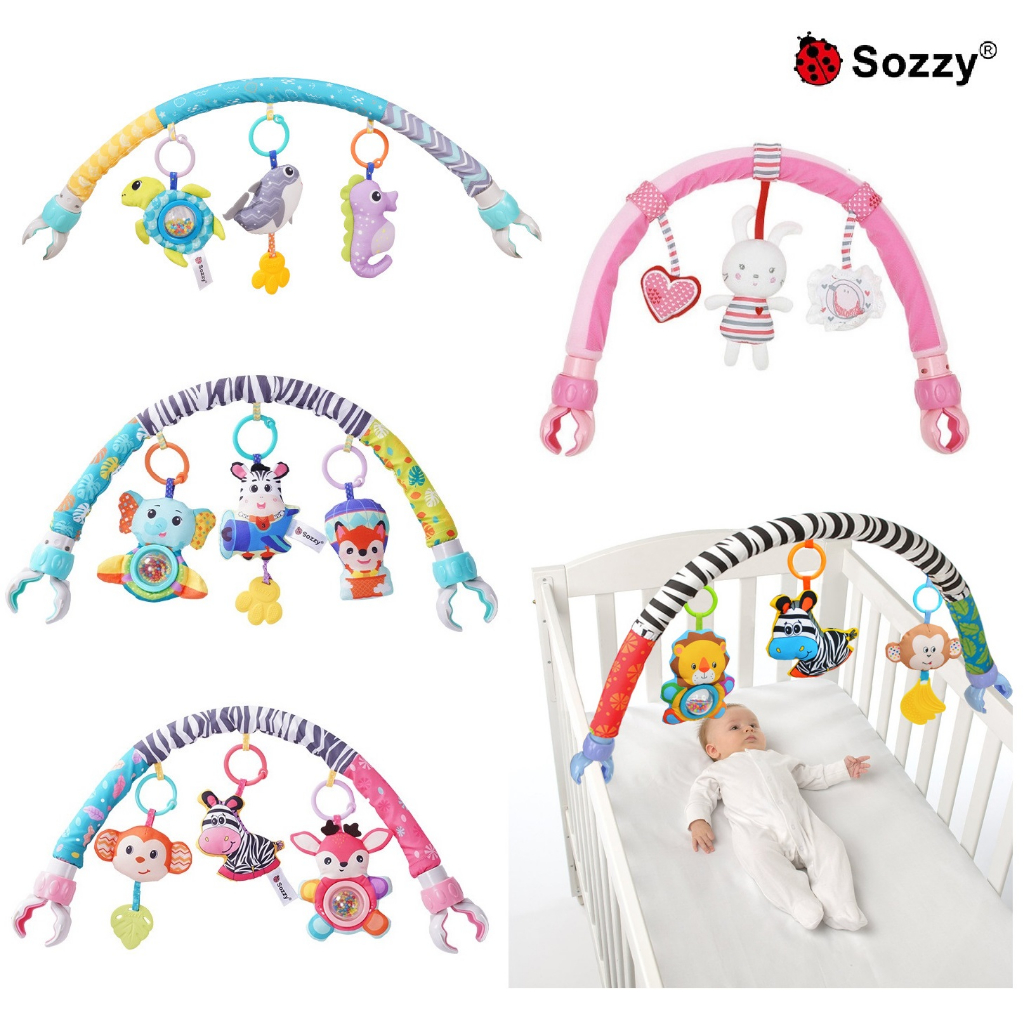 Sozzy Stroller Activity Arch Pink Bunny / Zebra / Safari / Baby Bed Toy ...