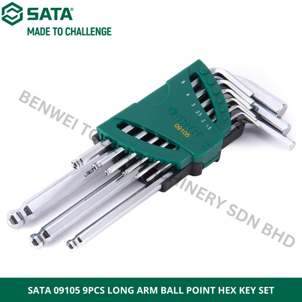 SATA 09105 9PCS LONG ARM BALL POINT HEX KEY SET / ALLEN KEY 1.5MM 2MM 2 ...