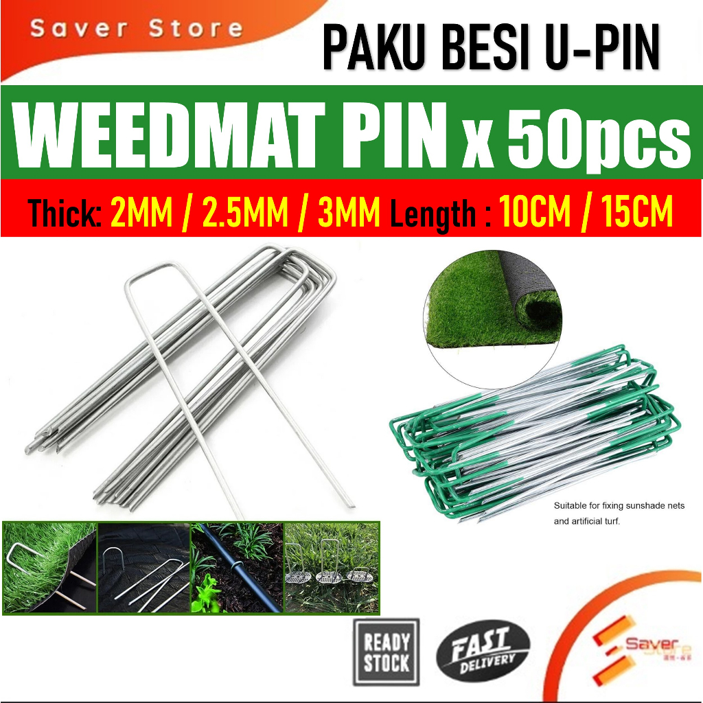 Saverstore 50Pcs DIY Metal U Pins Galvanised Artificial Grass Turf Mat ...