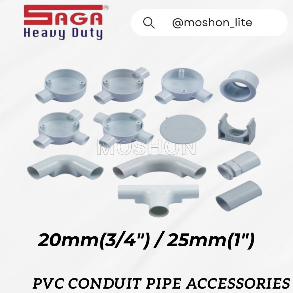 SAGA PVC Conduit Pipe Wiring Fitting Accessories - 20mm(3/4")/ 25mm(1 ...