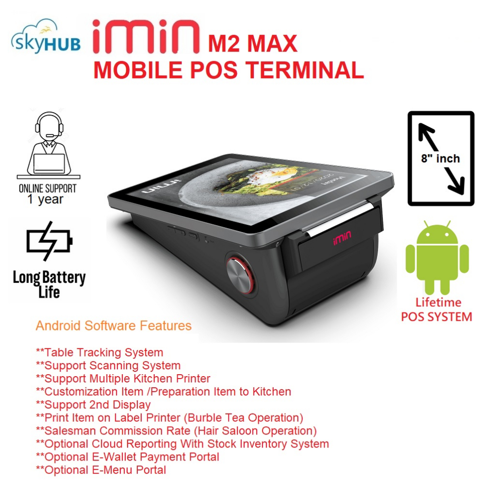 MIN M2 Max | 8 inch Touchscreen Tablet POS Android Mobile Terminal with Built In Printer | Local ...