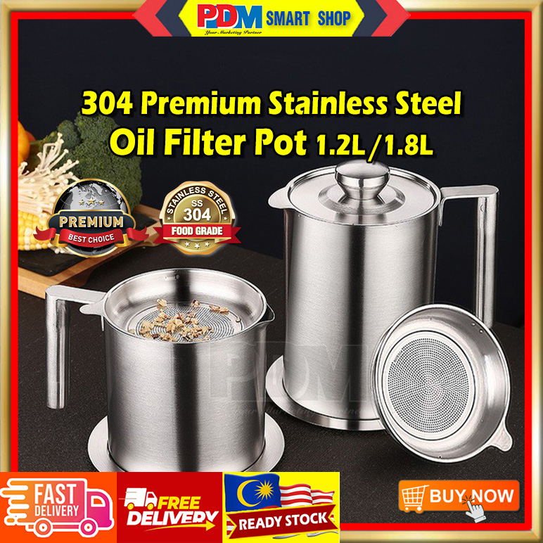 PDM Premium 304 Stainless Steel Oil Filter Pot 1.2L/1.8L Cooking Oil ...