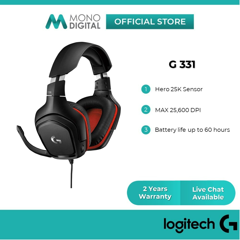 Logitech G331 Stereo Wired Over-Ear Black Gaming Headset (Flip to mute mic / Multi-Platform ...