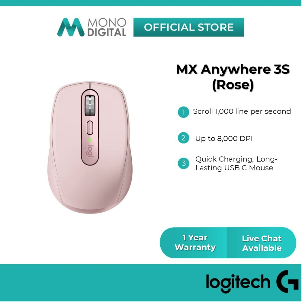 Logitech MX Anywhere 3S Wireless Bluetooth Mouse (8k DPI / Quiet Click ...