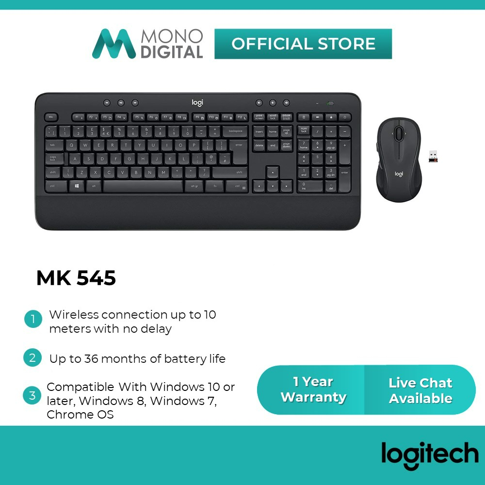 Logitech Mk545 Advanced Wireless Keyboard And Mouse Combo Set Wireless Connection Up To 10