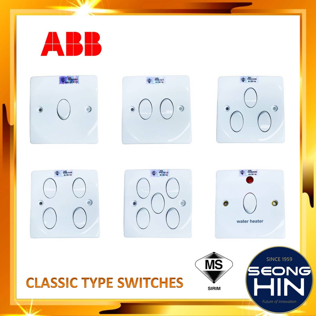 ABB Switches Home Use Switch suis SIRIM Switch CROWN CE 1 Gang 1 Way Flush Switch CE8011B Suis ...
