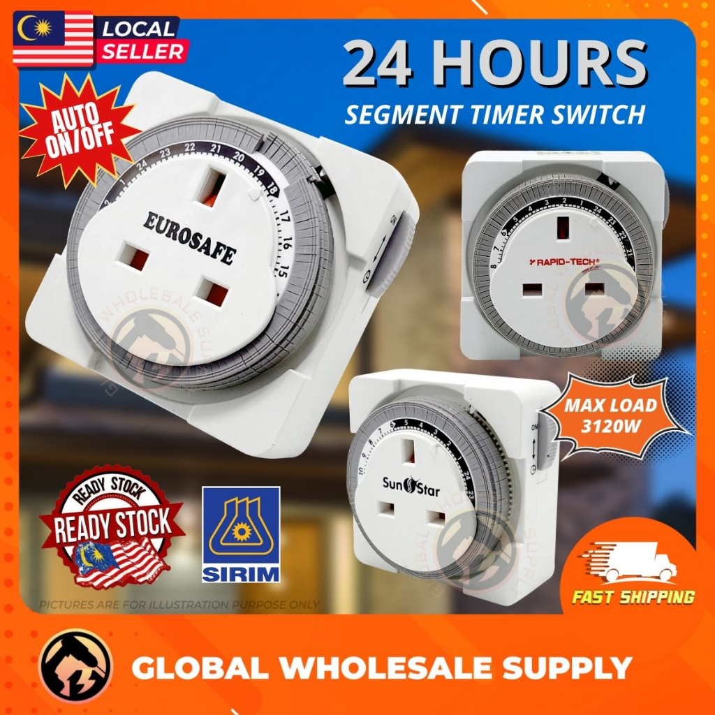 Sirim Eurosafe Rapid Tech Sunstar 24hrs 13amp Plug In Timer Switch Analog Theben Type White