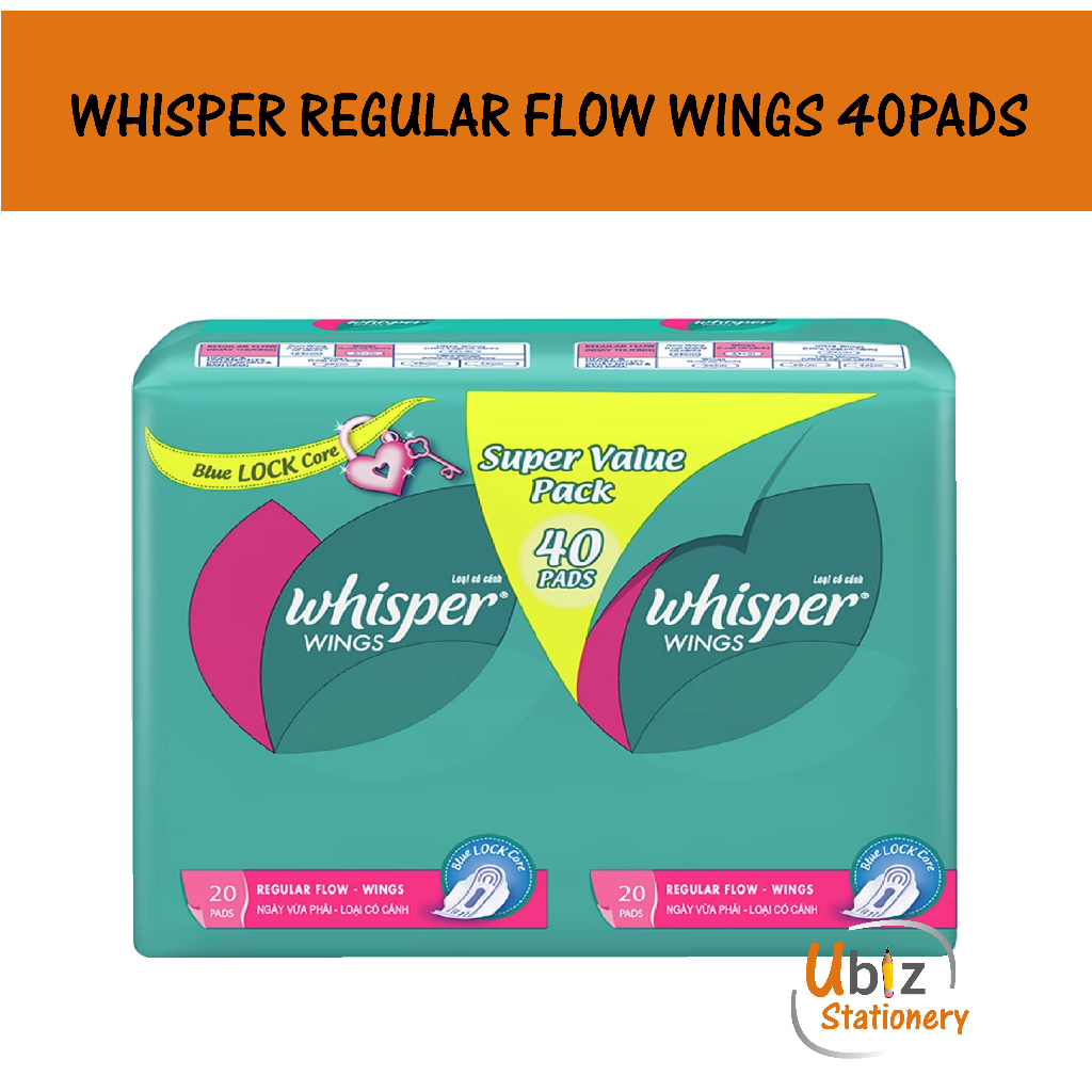 Whisper Wings Regular Flow Sanitary Pads 40 pads (Value Pack) | Shopee ...