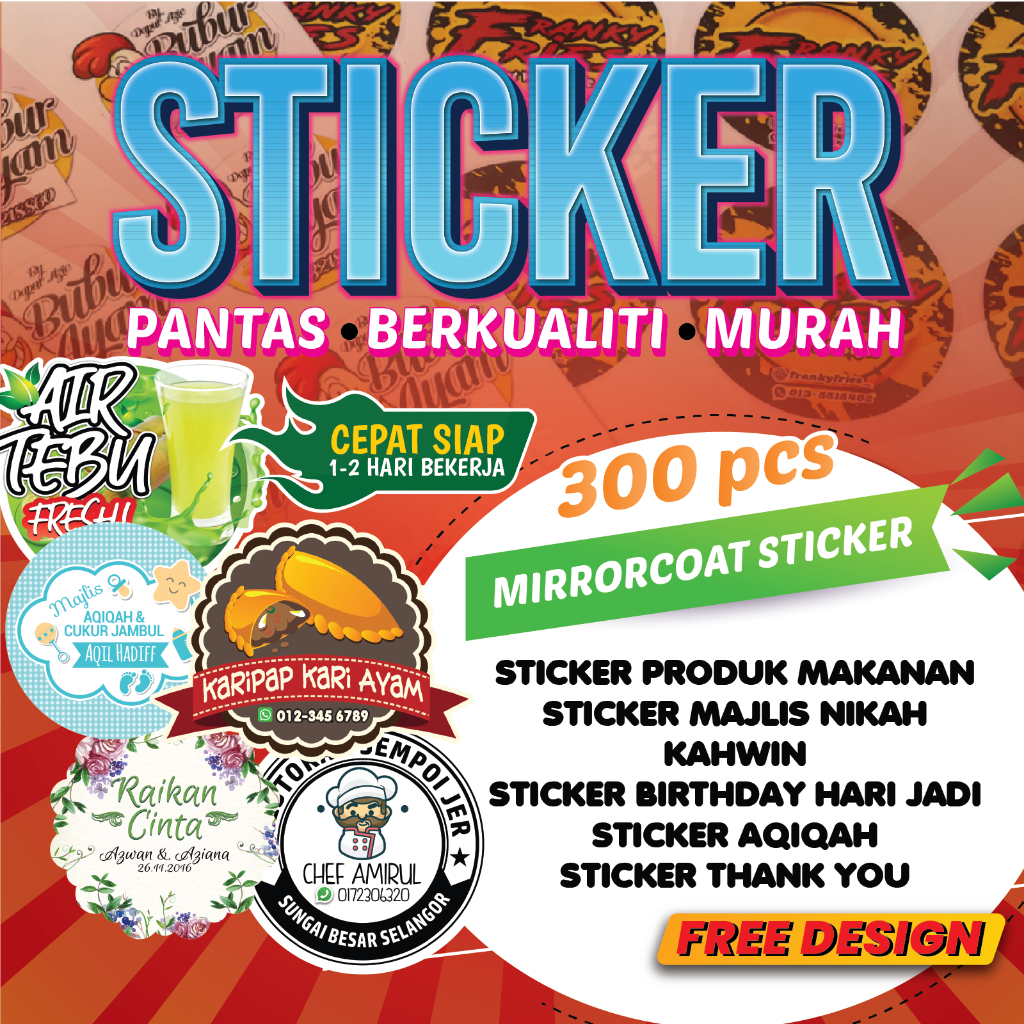 300 PCS Custom Label Print Sticker Produk Makanan | Majlis Kahwin Nikah ...