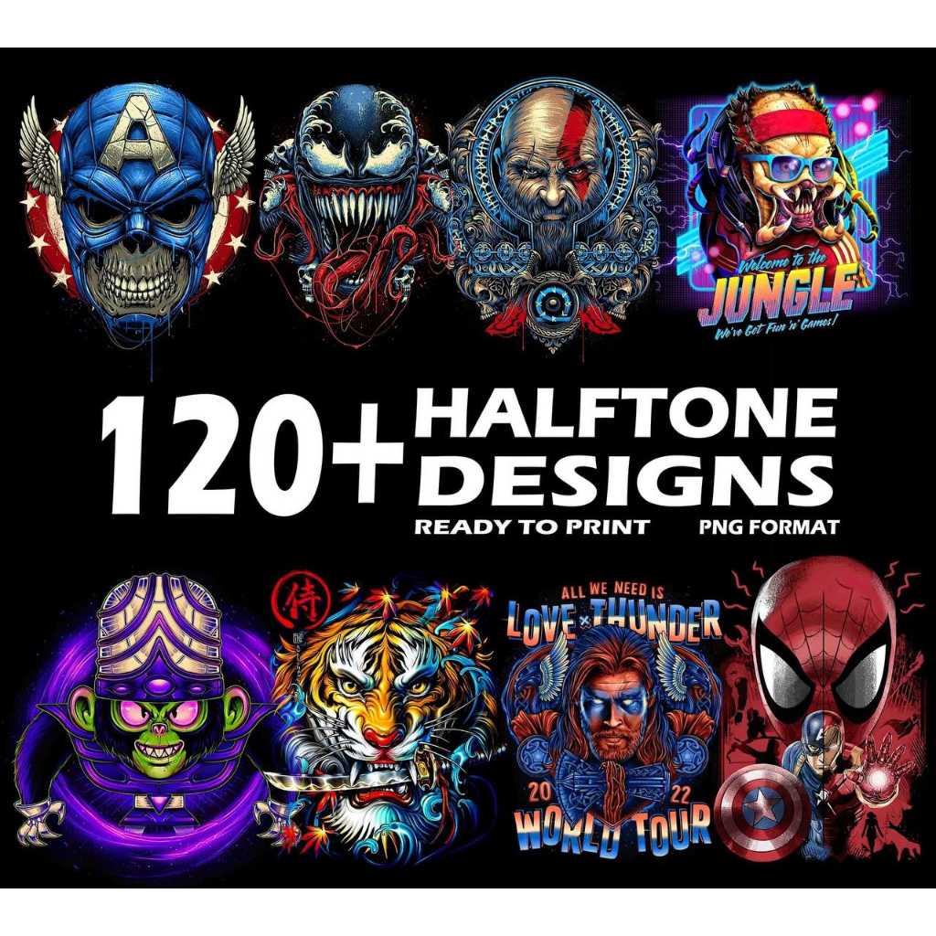 120+ Halftone Tshirt Designs Mega Bundle, Halftone Design Bundle PNG ...