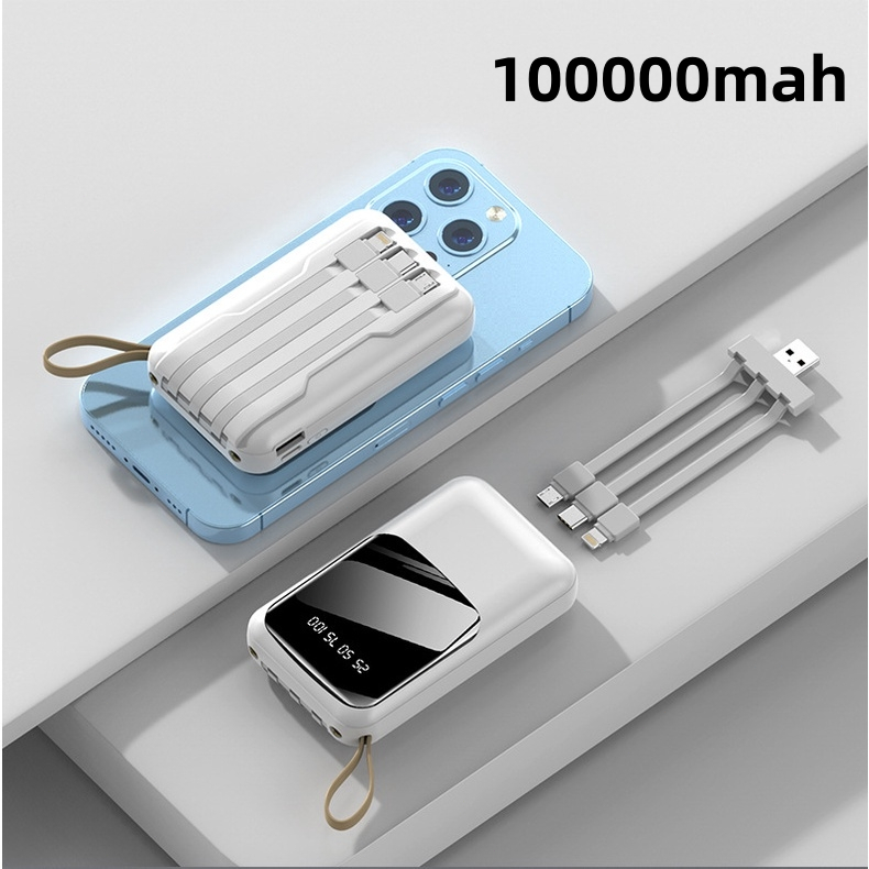 100000mAh Powerbank 20000mAh Mini Powerbank Built in 4 Cables Power ...