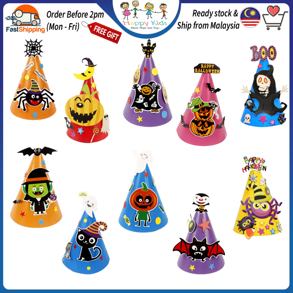 [Happy Kids] Halloween Party Hats Cartoon Paper Cap Birthday Decoration ...
