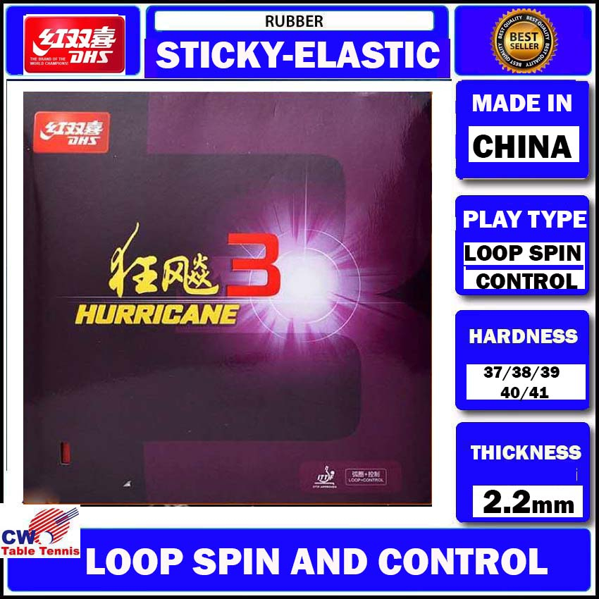 DHS Hurricane 3 Sticky Elastic Table Tennis Rubber Ping Pong Getah Ping ...