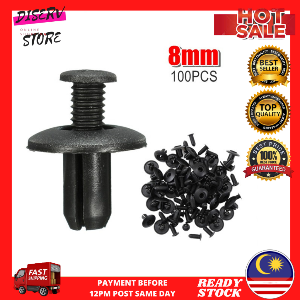 100pcs Car Clip Bumper Skru Plastic Kereta Klip Fender Rivet Bonet 8mm ...