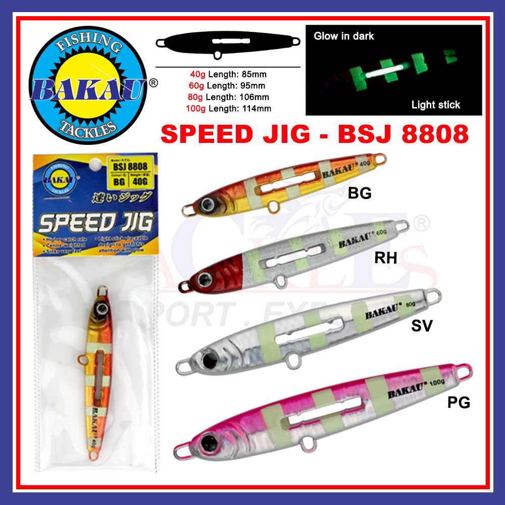 Bakau Speed Jig BSJ 8808 Fast Sinking Jig Lures Gewang (40g-100g) Glow in Dark with Lightstick ...