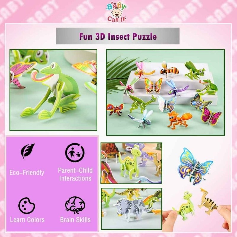 Children's Paper Three-dimensional Puzzle Cute Cartoon Dinosaur Insect ...