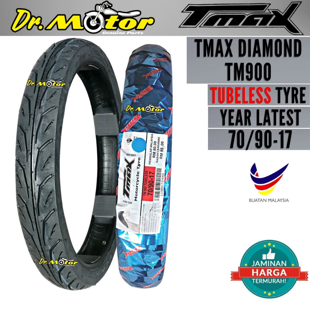 Tmax Diamond Tyre Tubeless Tayar Tire TM818 TM100 TM 900 TT9 70/90-17 ...