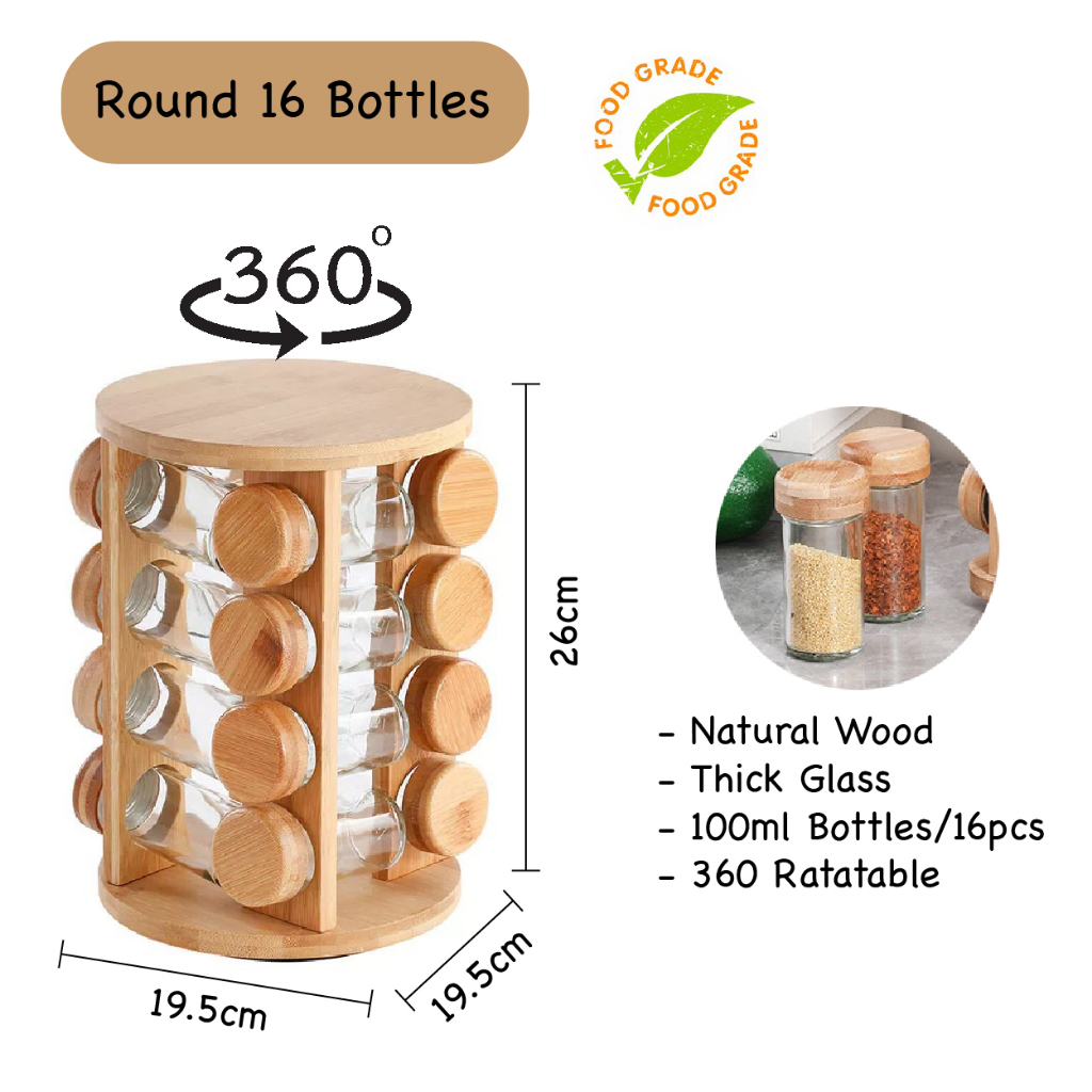 Wooden 12/16/20 pcs Spice jar set Seasoning Bottles Set 360 Rotation ...