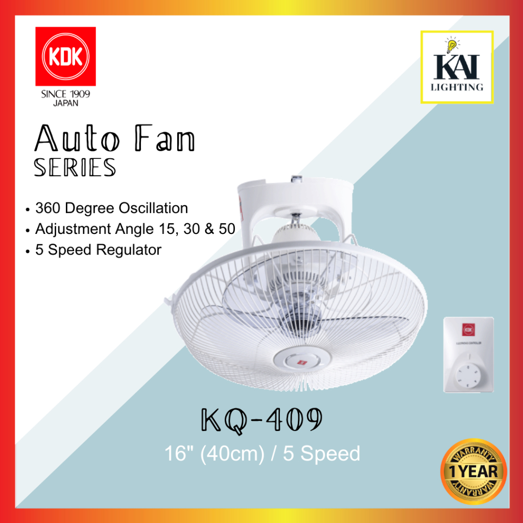 KDK KQ409 KQ-409 16" Auto Fan / Kipas Auto with Regulator (White ...