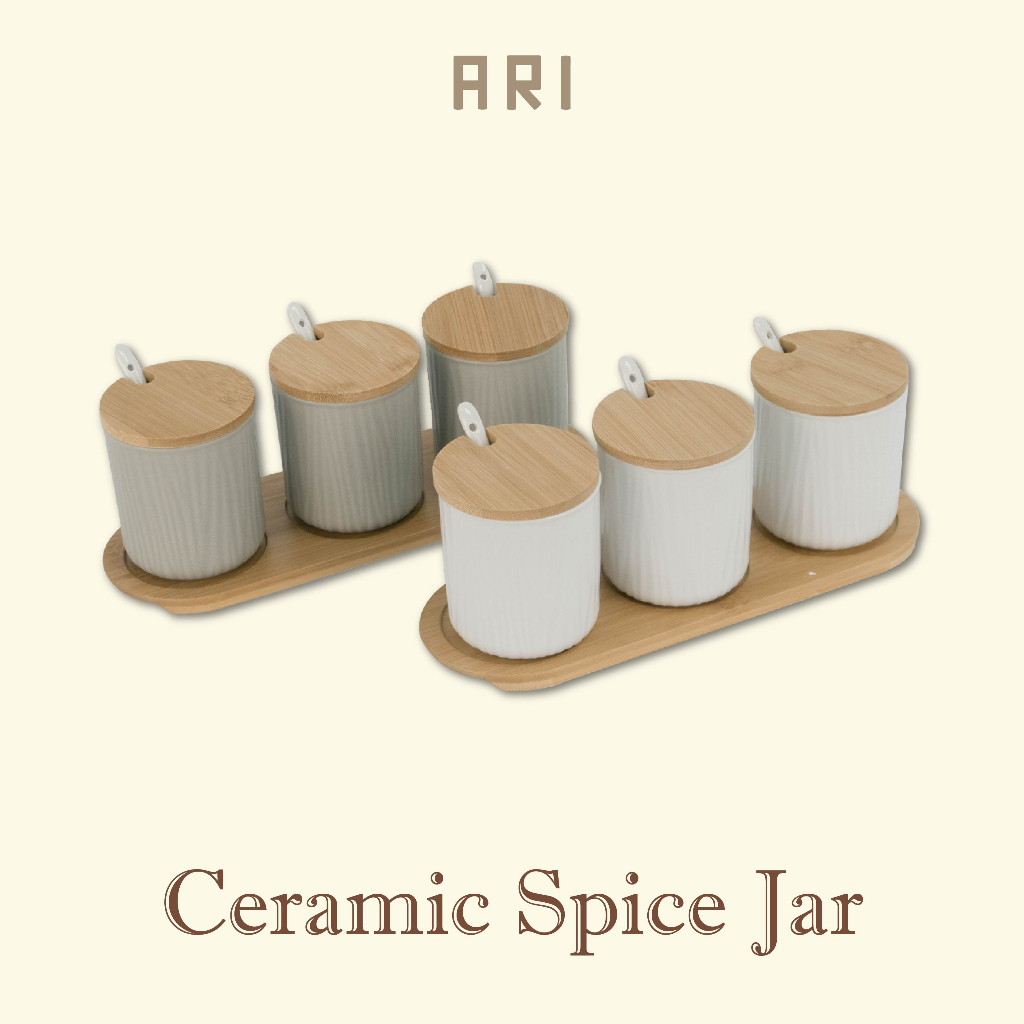 ARI Ceramic Spice Jar Premium Quality Natural Bamboo Wood Seasoning ...