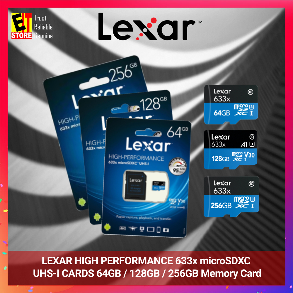 LEXAR HIGH PERFORMANCE 633x microSDXC UHS-I CARDS LSDMI64GBBAP633A 64GB (NO ADAPTER) / 128GB ...